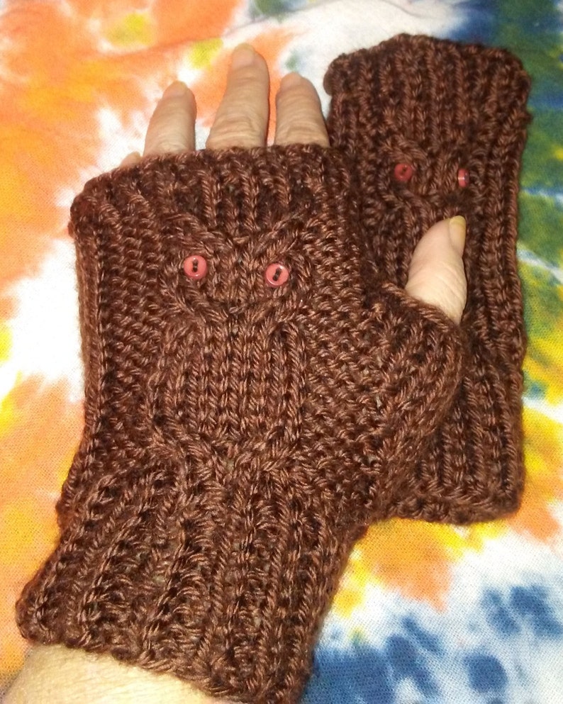 Owl Fingerless Mitts Gloves Knit Pattern | Etsy