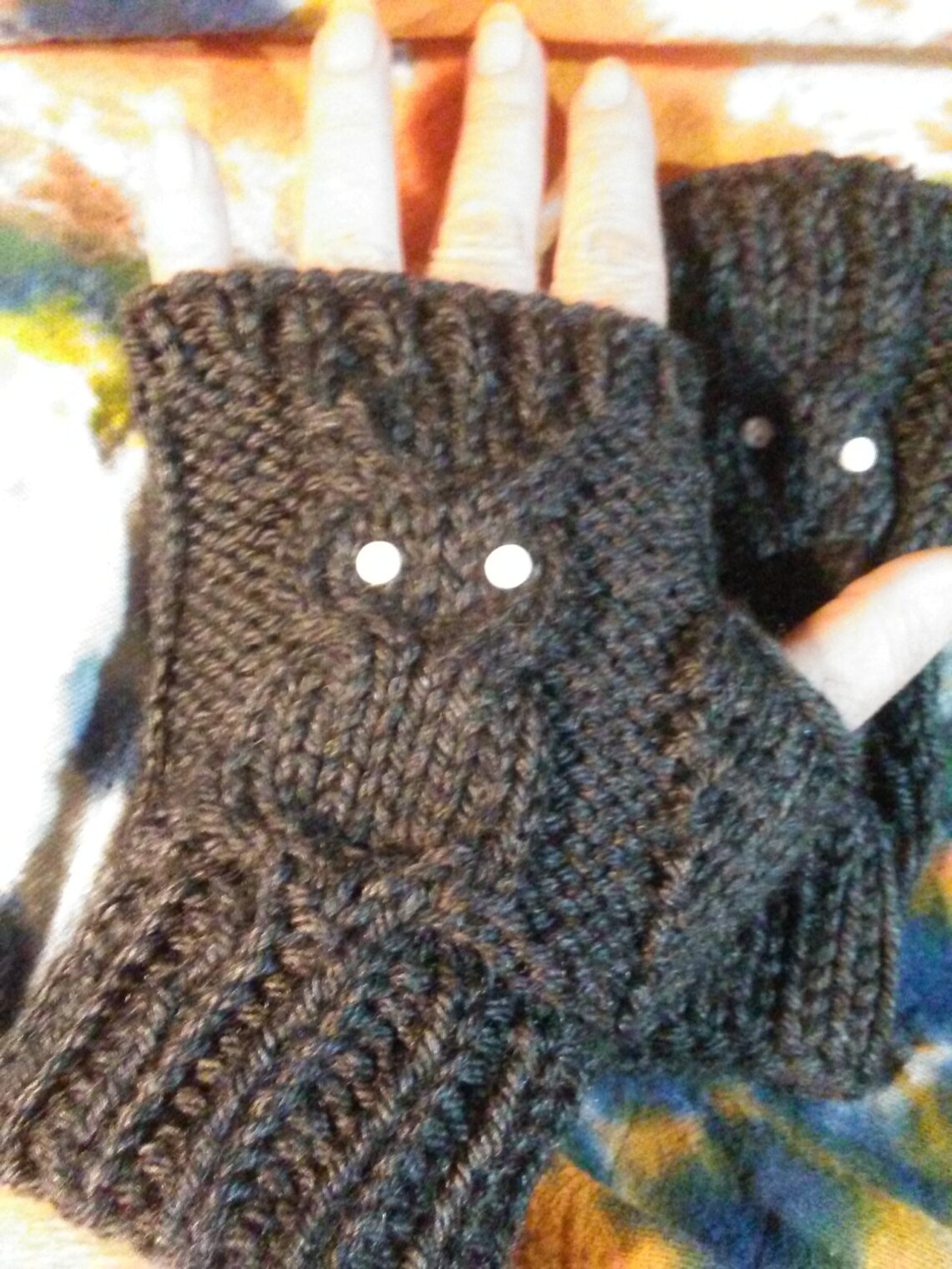 Owl Fingerless Mitts Gloves Knit Pattern | Etsy