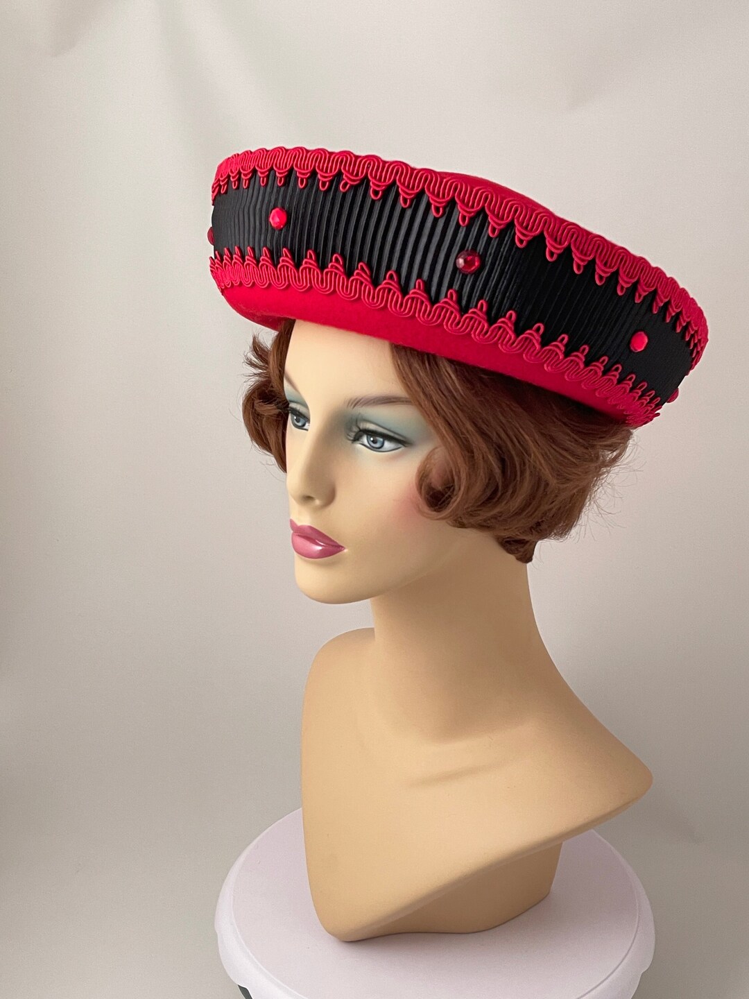 Ladies Vintage Hat, 1990s Hat, Derby Hat, Ascot Hat, Red Hat, English ...