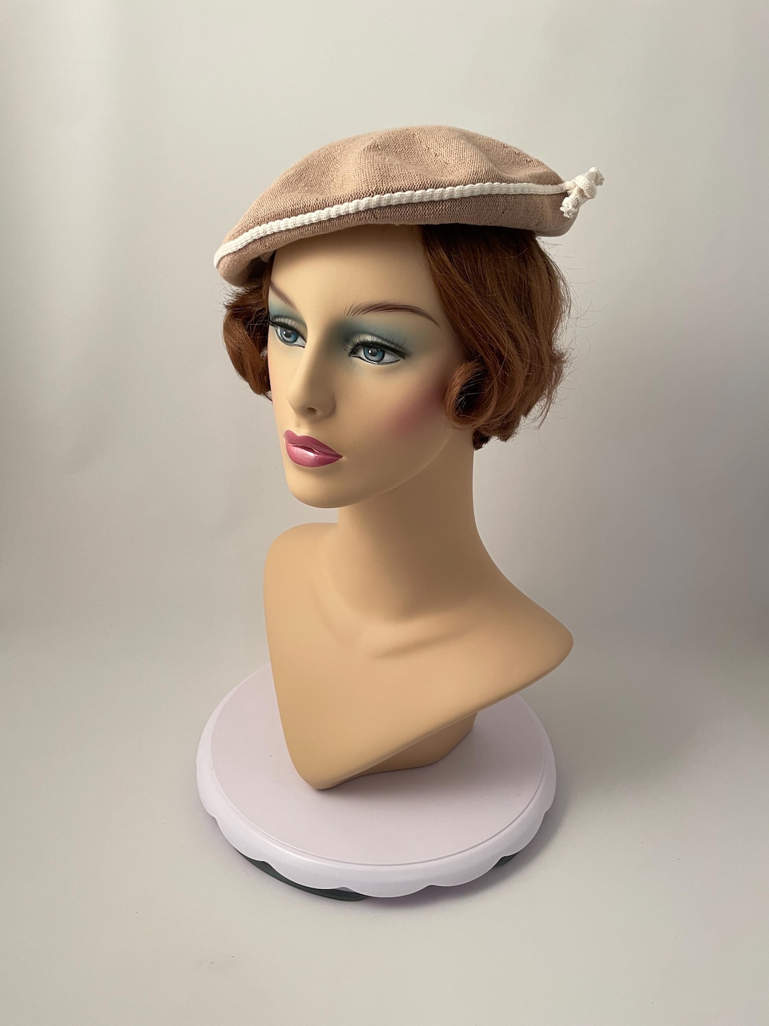 Ladies Beret, Knit Beret, 1990 Beret, Beige Beret, Lightweight Beret ...