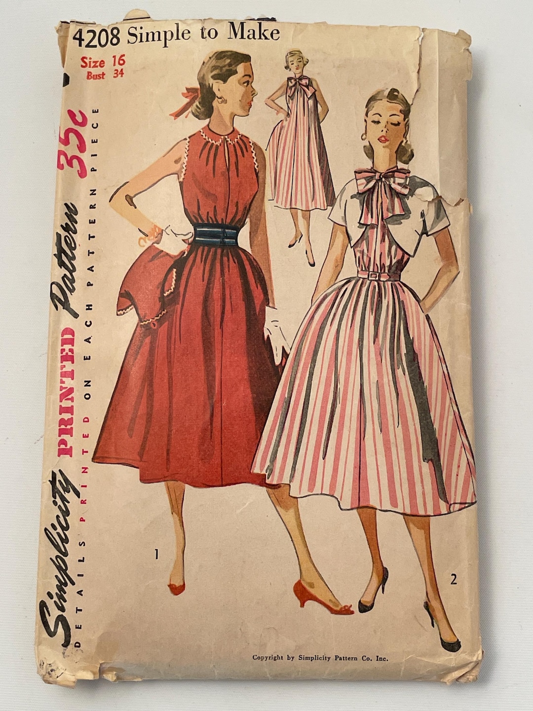 Vintage Pattern, 1950s Dress Pattern, 1950s Simplicity, Simplicity 4208 ...