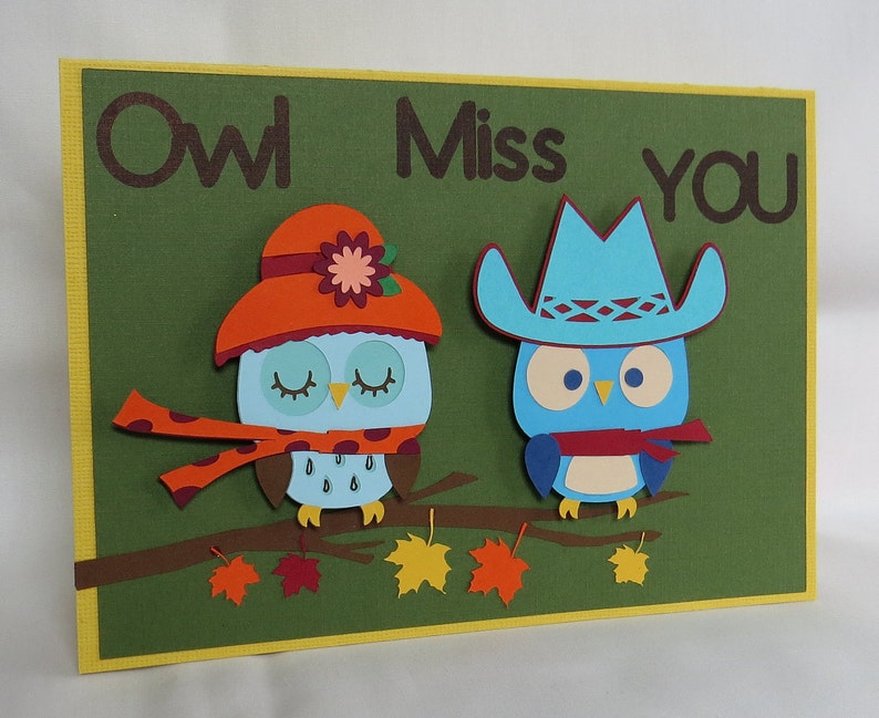 Owl Miss You Saying Goodbye Card, Three Season Owls Moving Away Card ...