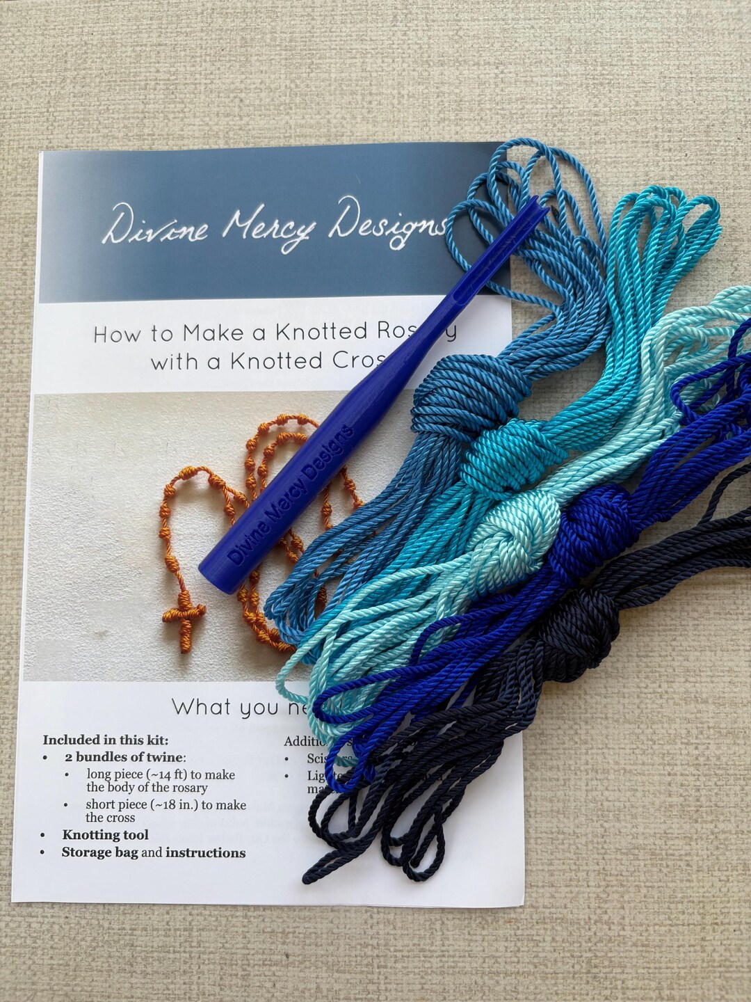 DIY Knotted Rosary Making Kit: Blues, #24 Twine, Knotting Tool - Etsy