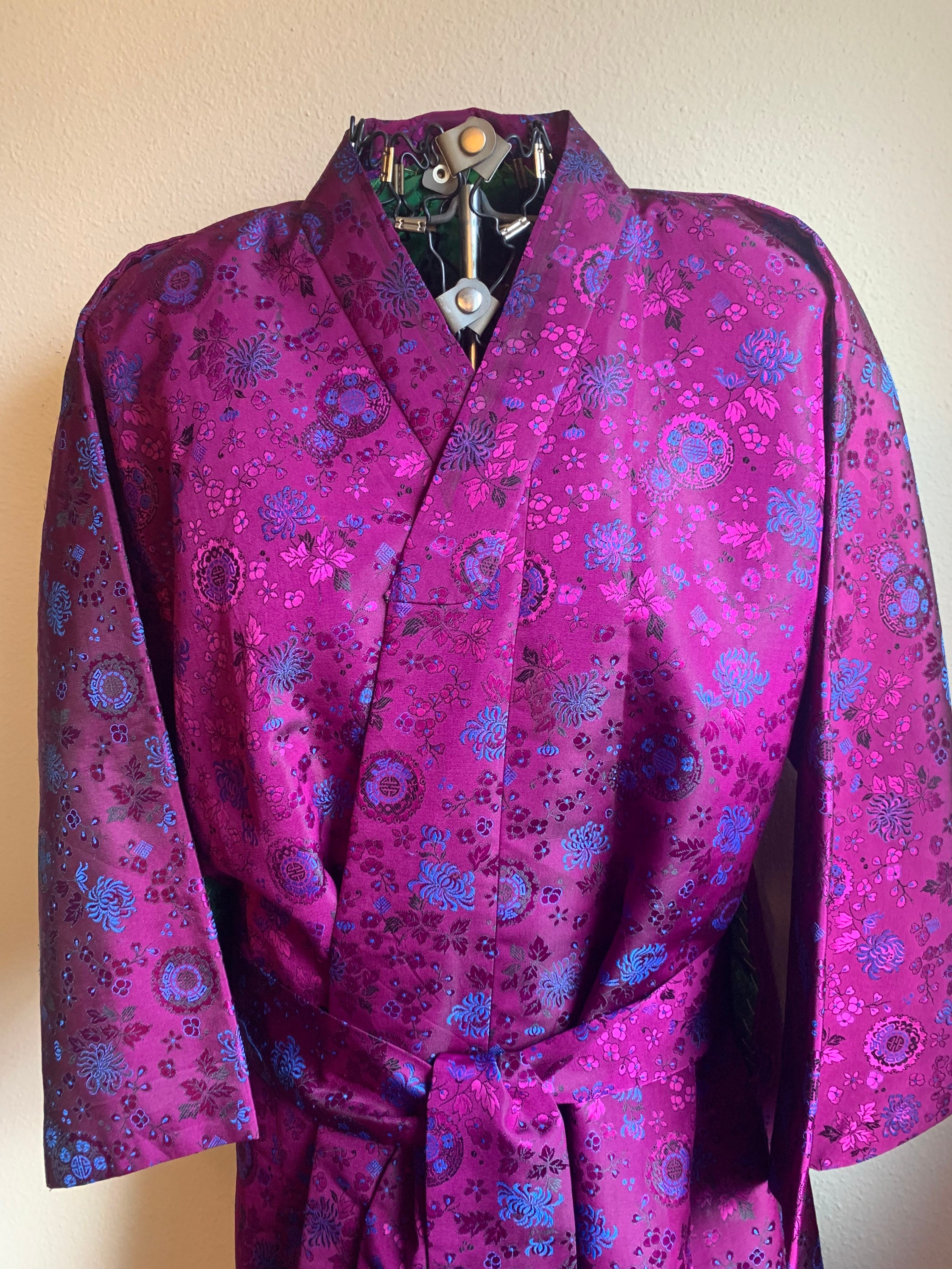Vintage Floral Embroidered Robe Purple Emerald Green - Etsy