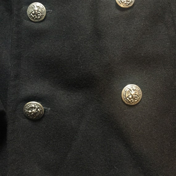 Vintage Military Black Wool Jacket Pea Coat with Silv… - Gem
