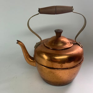 Vintage Copral Copper Tea Kettle Stove Top Coffee Tea Maker With Wooden ...