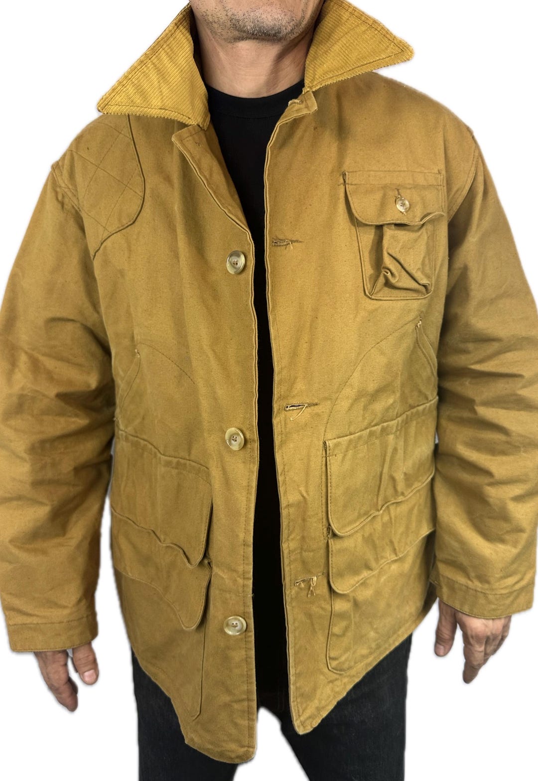 Vintage Bone Dry Tan Tin Cloth Hunting Jacket Coat Canvas Game Pack ...