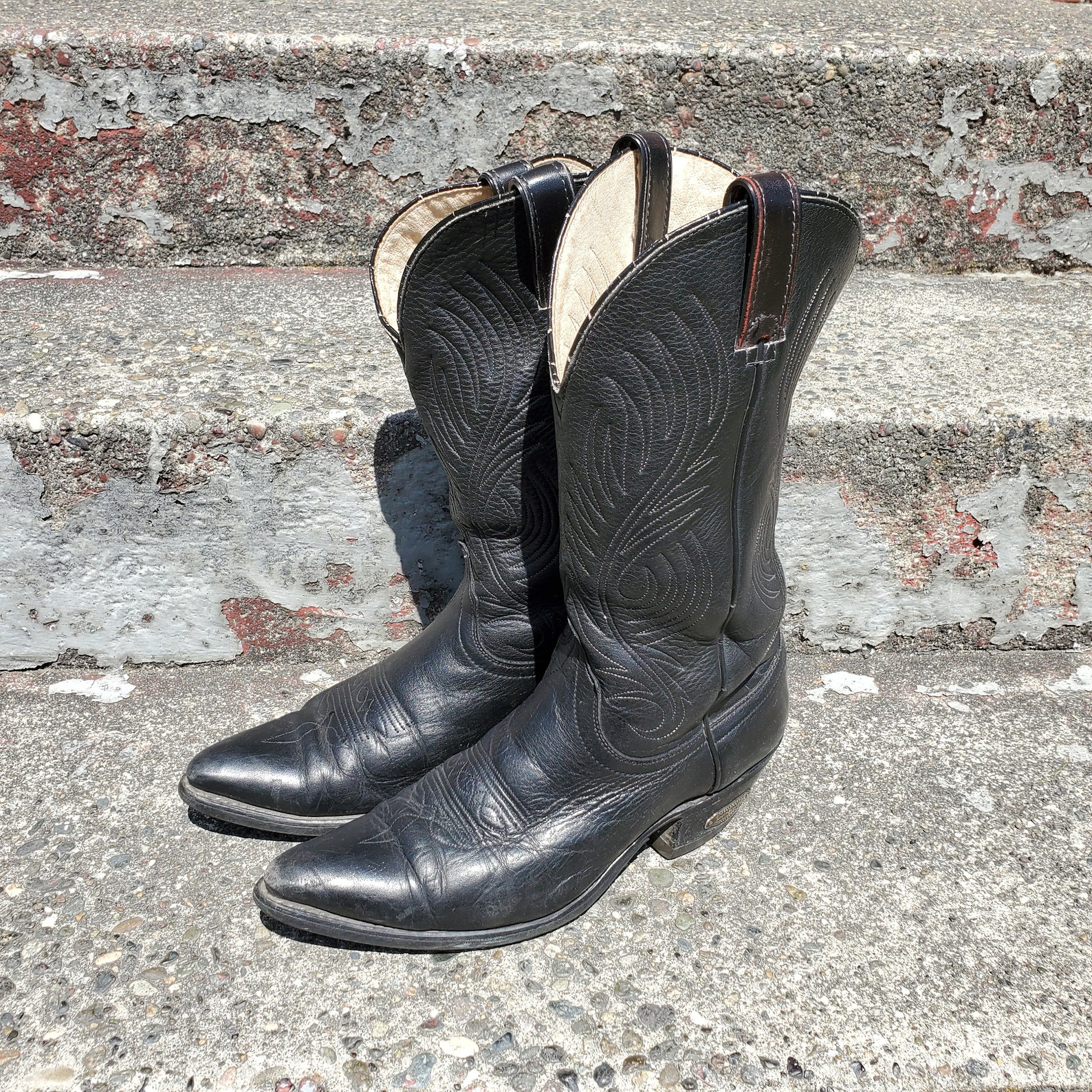 Vintage Code West Black Leather Western Cowboy Boots Men's - Etsy