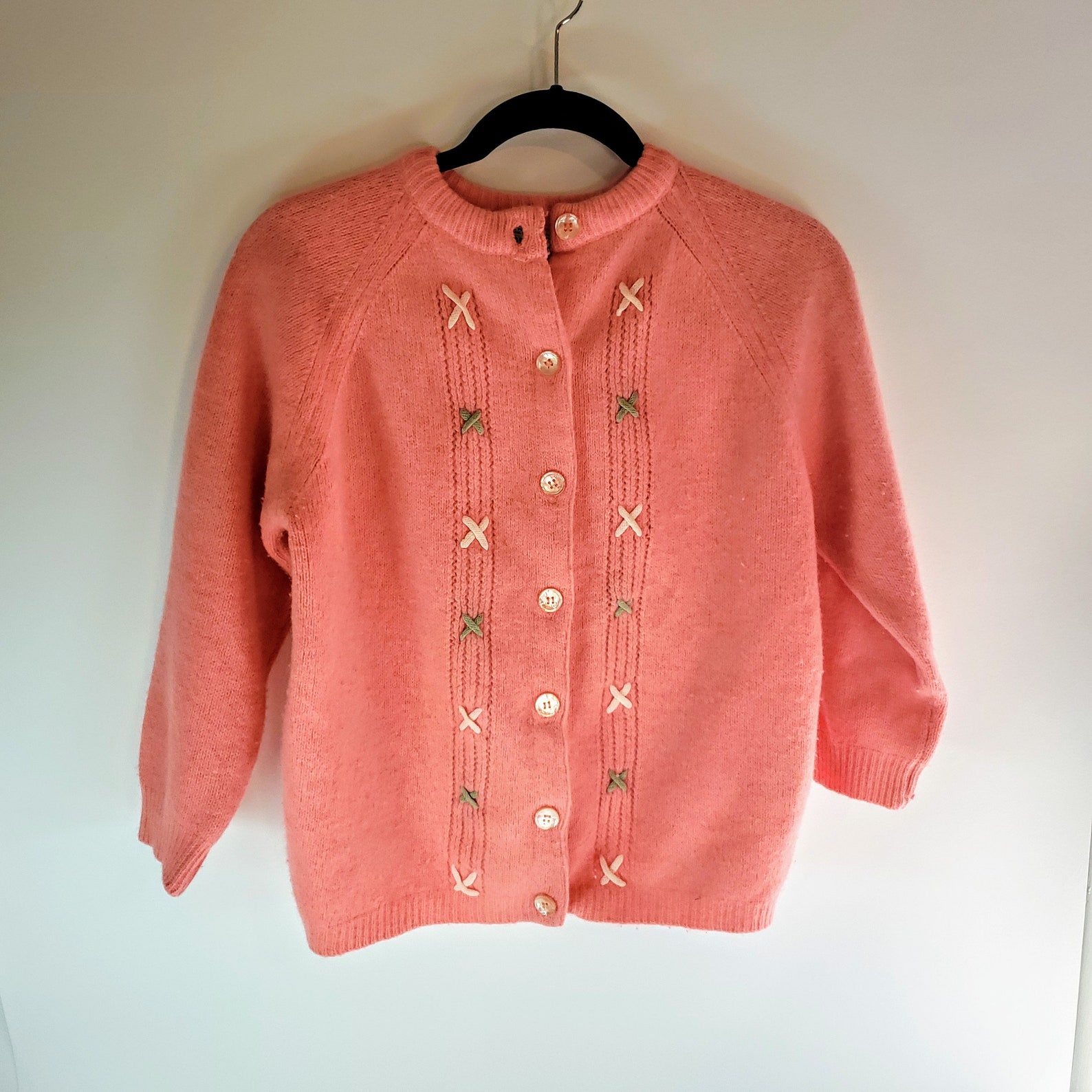Vintage Bobby Brook's Lamb's Wool Blend Knit Pink Button up Cardigan ...