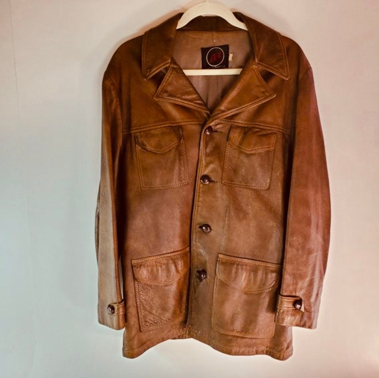 SKM Made in Seattle Vintage Brown Tan Leather Button up SKM Made in Seattle Vintage Brown Tan Leather Button up