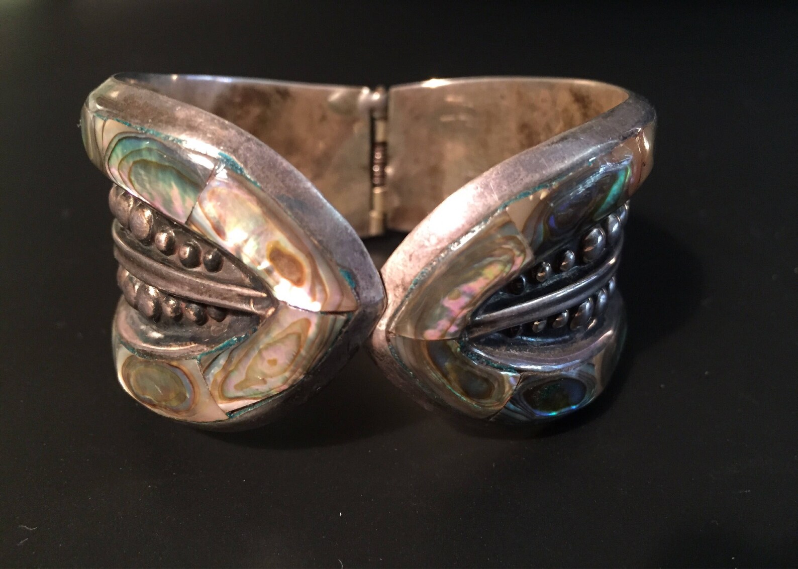 Vintage Sterling Silver and Abalone Hing Clamp Cuff Bracelet - Etsy