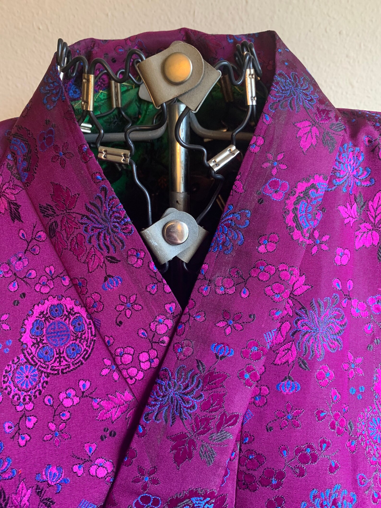 Vintage Floral Embroidered Robe Purple Emerald Green - Etsy