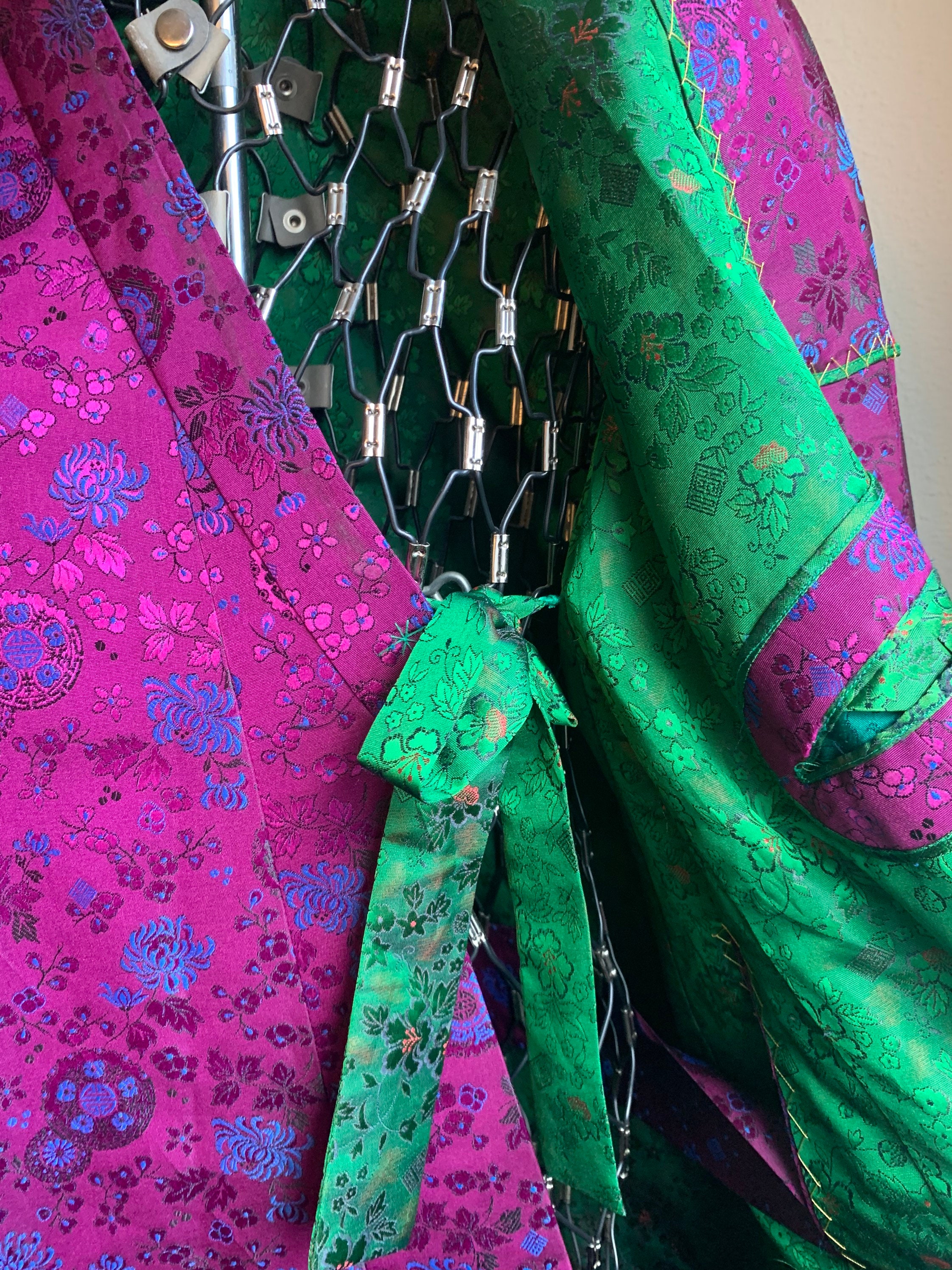 Vintage Floral Embroidered Robe Purple Emerald Green - Etsy