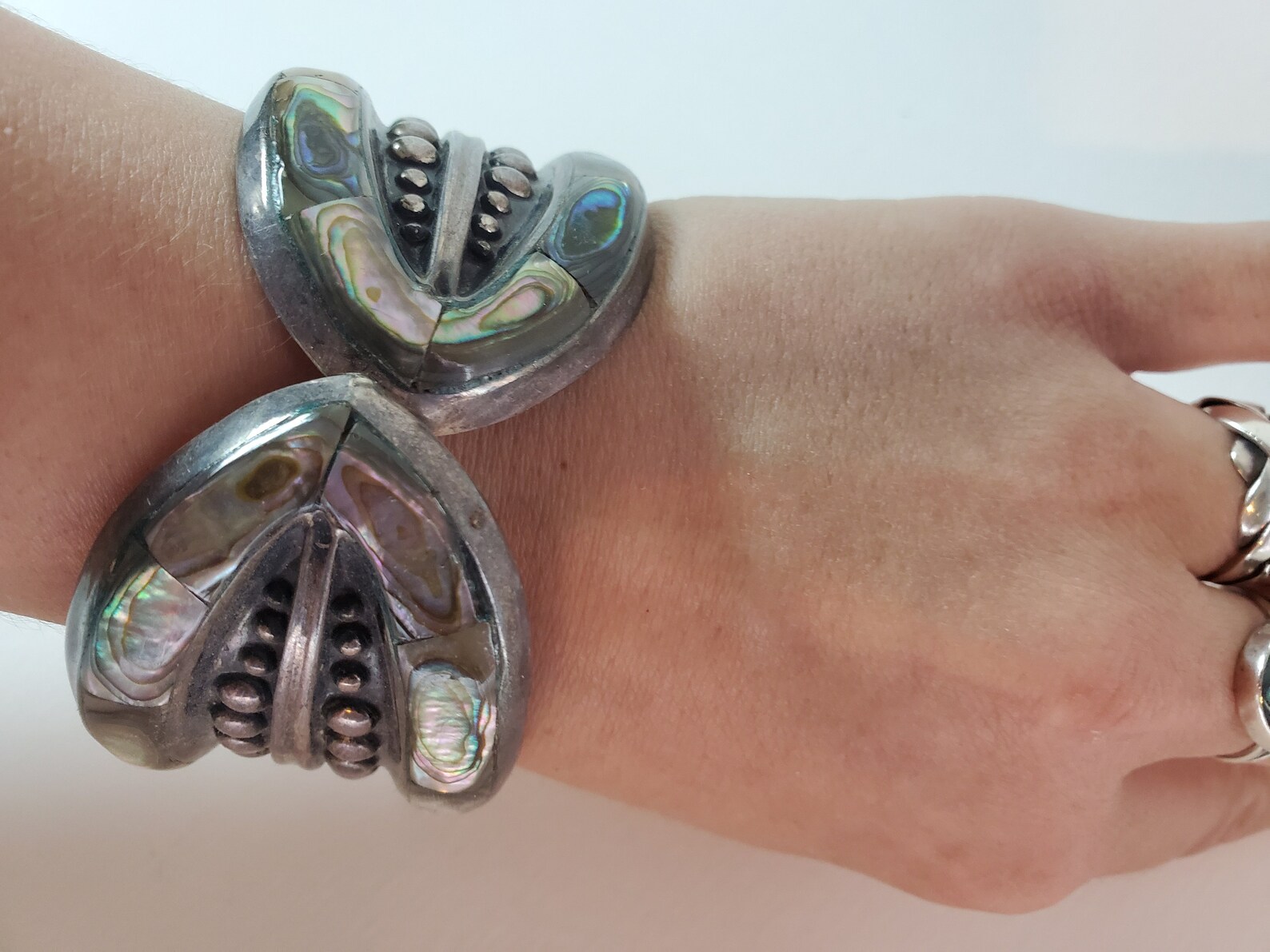 Vintage Sterling Silver and Abalone Hing Clamp Cuff Bracelet - Etsy