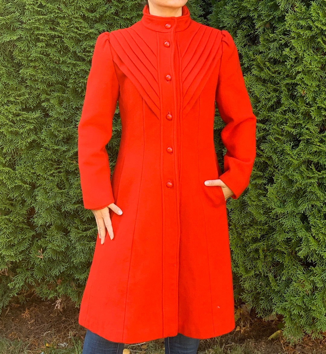 Vintage Retro Red Wool Pea Coat Women's Size Medium Full Length ...