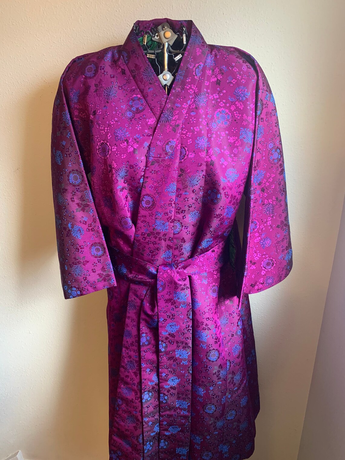 Vintage Floral Embroidered Robe Purple Emerald Green | Etsy