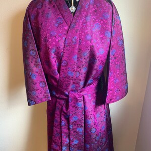 Vintage Floral Embroidered Robe Purple Emerald Green Women's Size ...