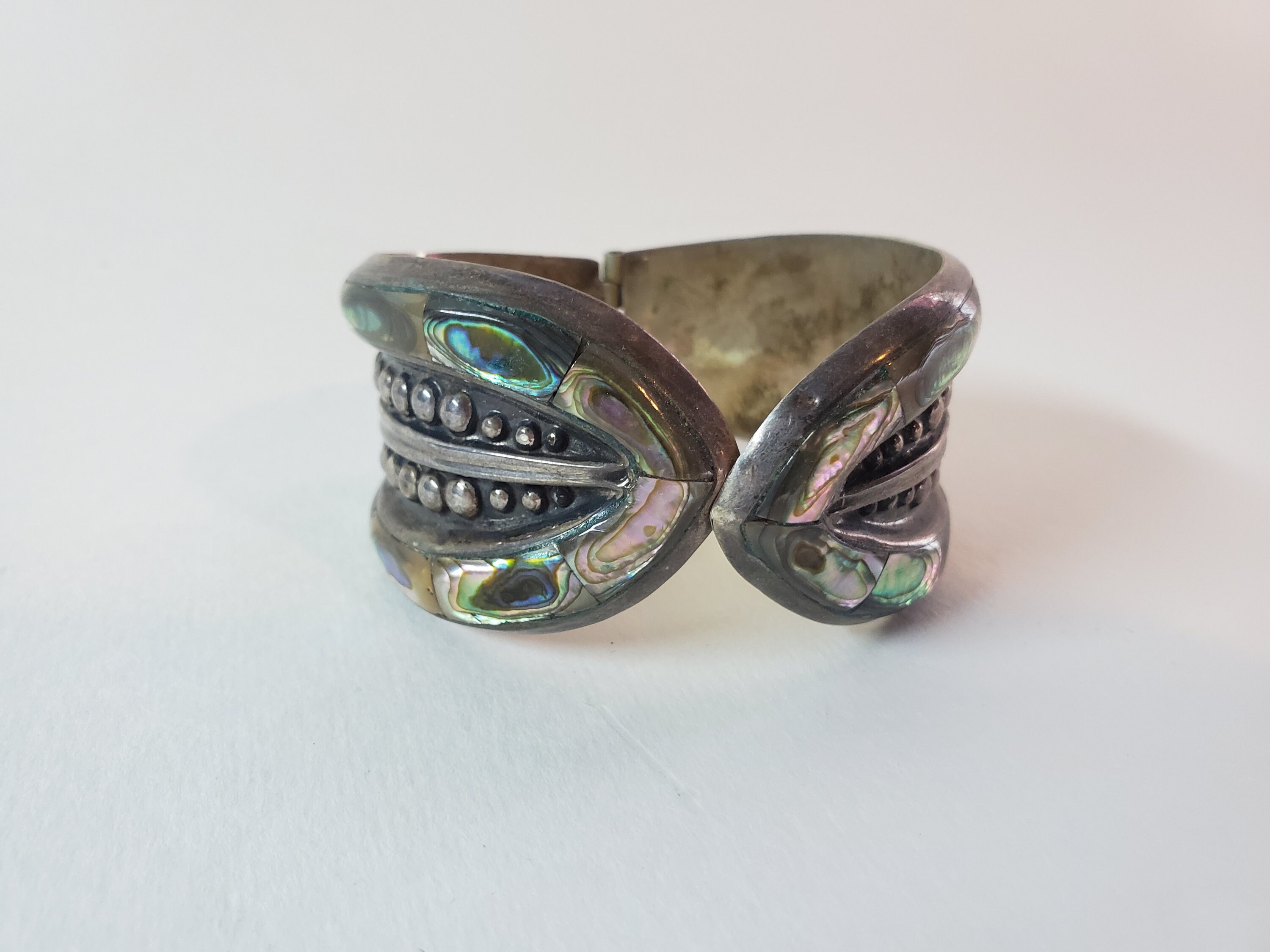 Vintage Sterling Silver and Abalone Hing Clamp Cuff Bracelet - Etsy