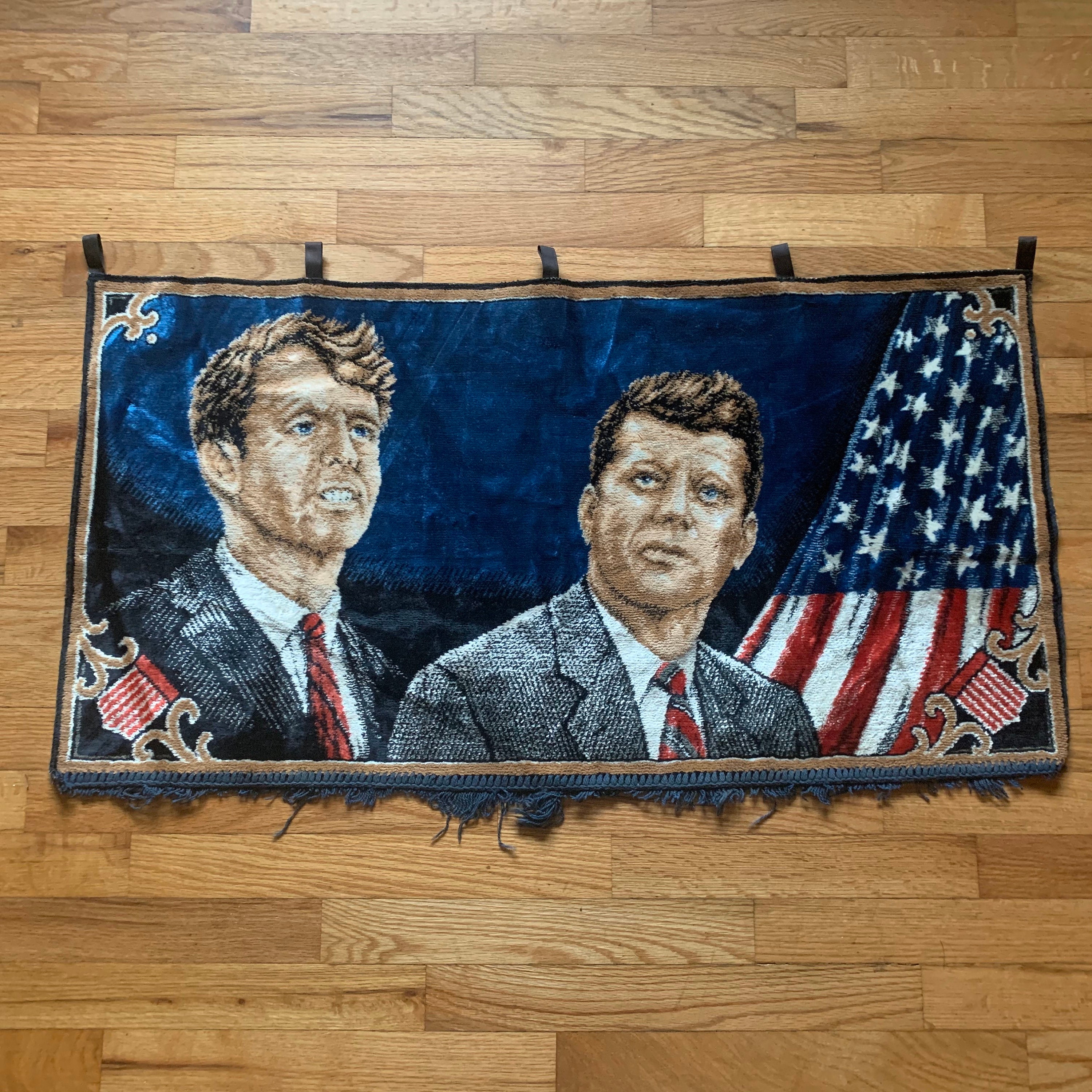 Vintage John F Kennedy and Robert Kennedy American Flag Wall Hanging ...
