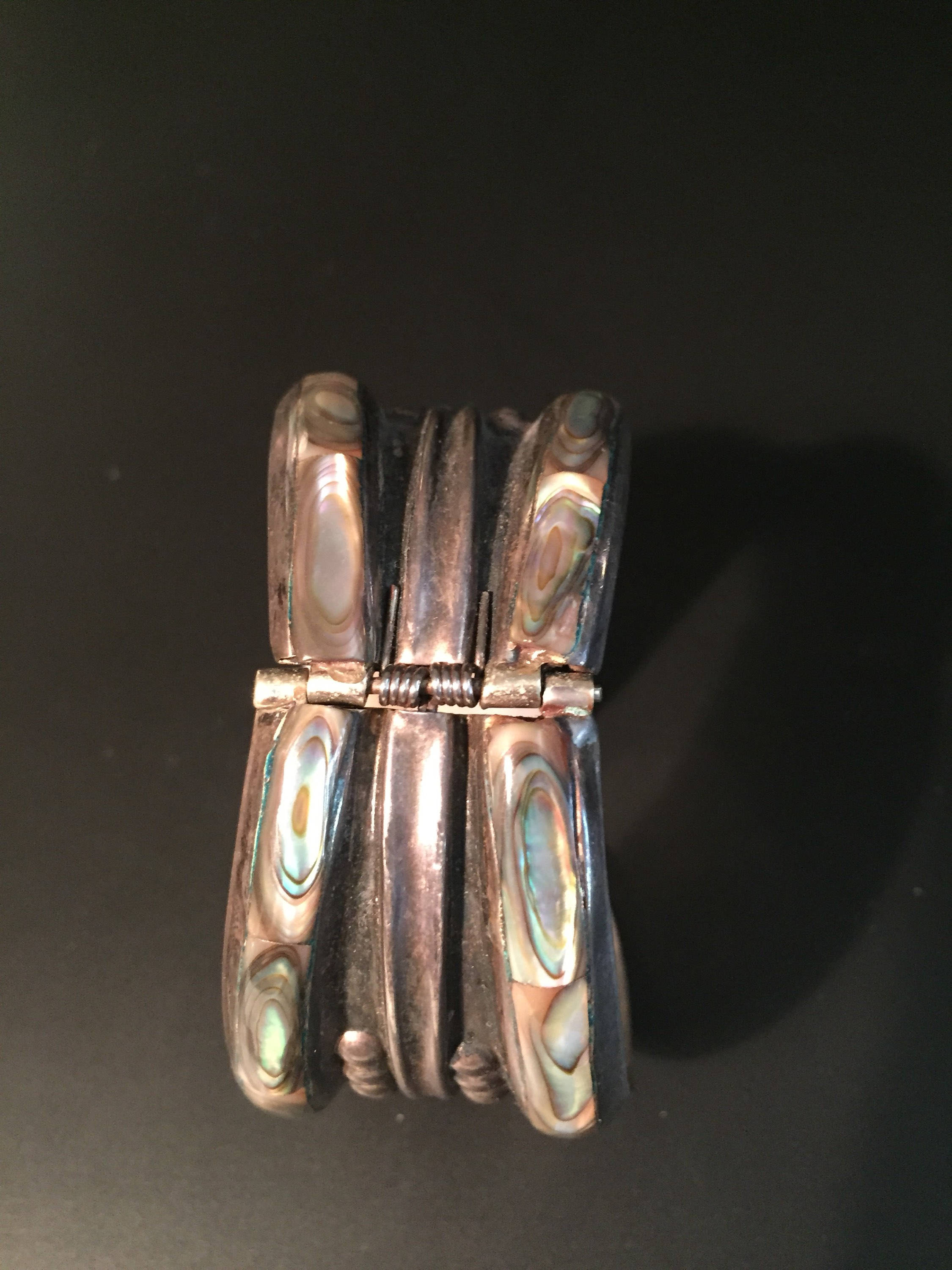 Vintage Sterling Silver and Abalone Hing Clamp Cuff Bracelet - Etsy