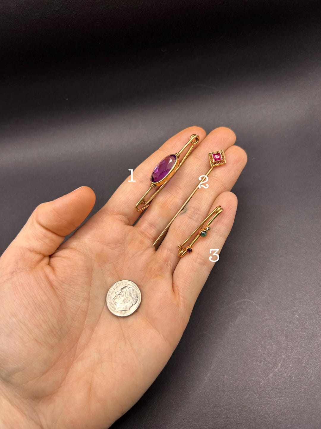 Estate Stackable 14k Gold Mixed Stick Pins Brooches - 3/12/25 - LOT Z ...