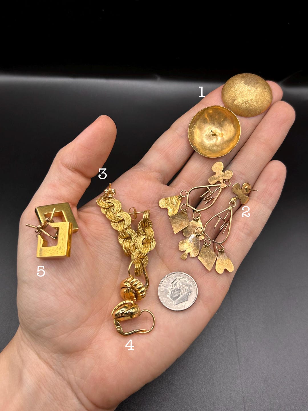 Estate Stackable 18k Gold Mixed Hoop Stud Dangle Earrings 12/6/24 LOT W ...