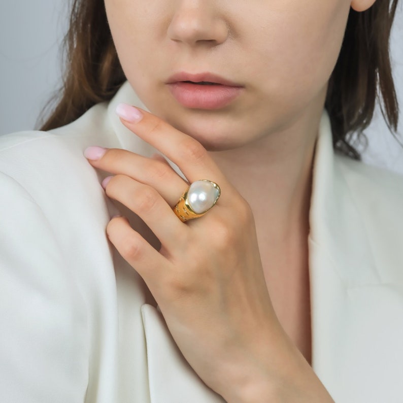 Baroque Pearl Gold Star Rings, Unique 18K Gold Boho Pearl Ring ...