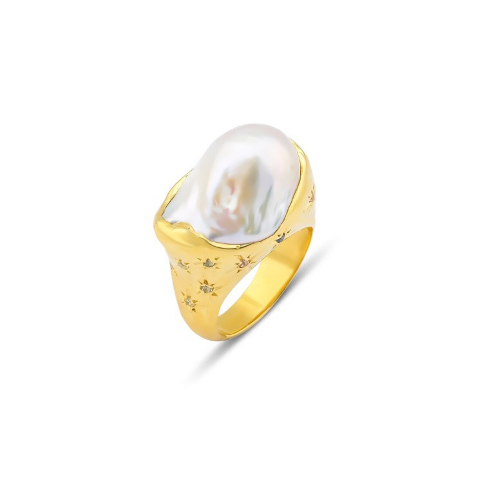 Baroque Pearl Gold Star Rings, Unique 18K Gold Boho Pearl Ring ...