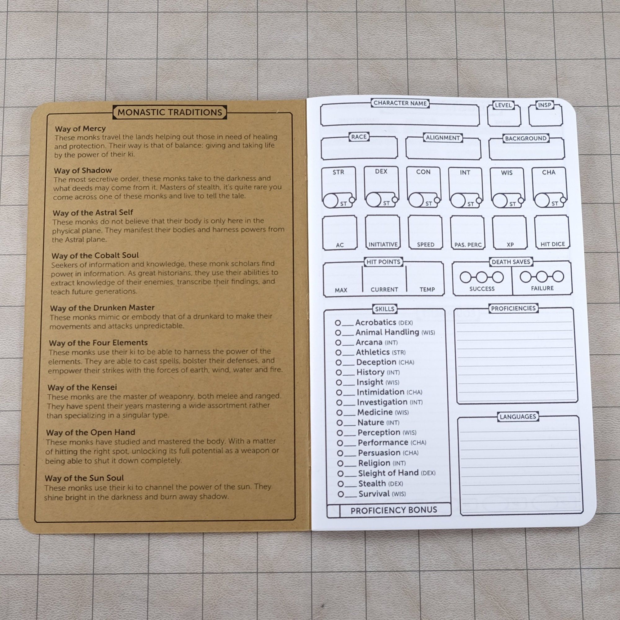 Monk Notebook Large Dungeons and Dragons 5e Character | Etsy