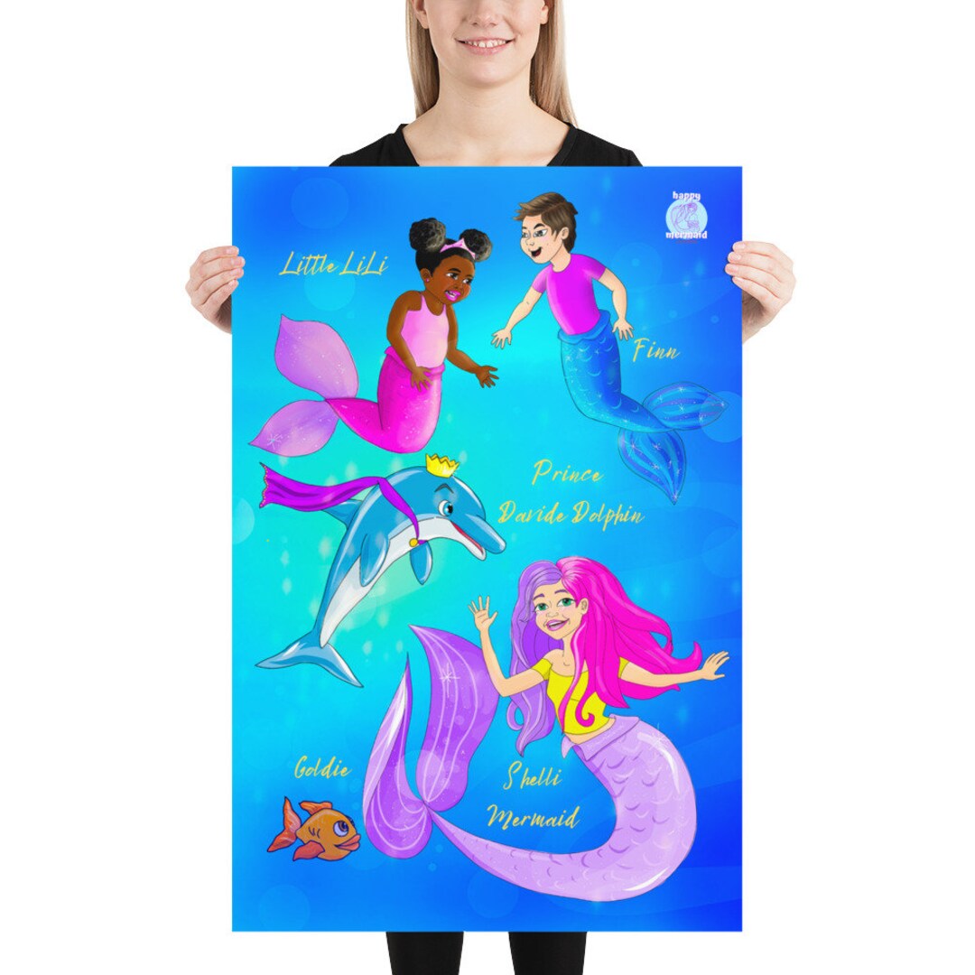 Mermaid Character Poster! Toddler Room Decor, Mermaid Art, "happy ...