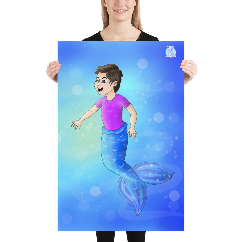 Merman Poster Finn the Merman Toddler Room Decor, Mermaid Art, happy ...