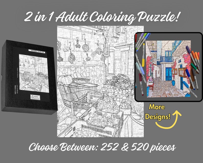 Italian Market Adult Coloring Jigsaw Puzzle! Mediterranean Puzzle for ...