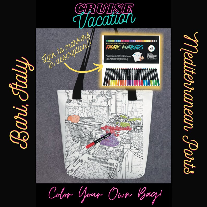 Adult Coloring Tote Bag! Ports of Call: Bari, Italy- Relaxing ...