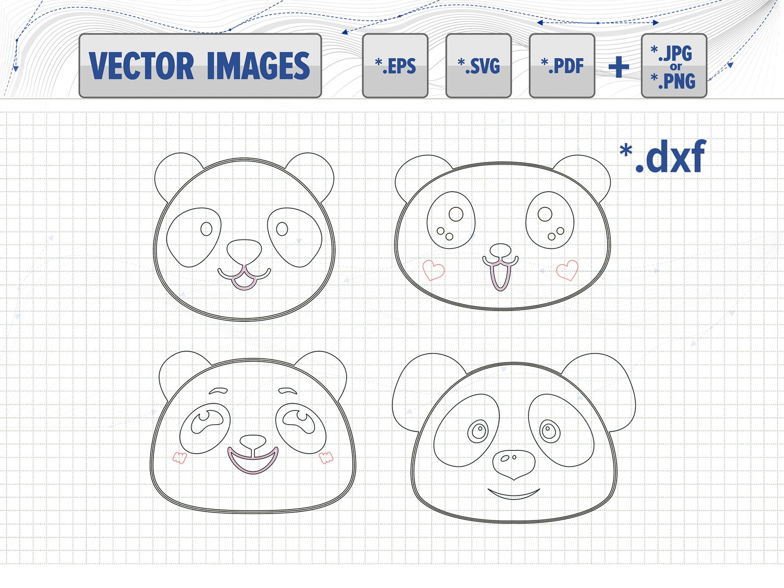 Panda Bear Faces Vector Graphic Clipart Svg, Dxf, Eps, Cmx, Cdr (v13 ...