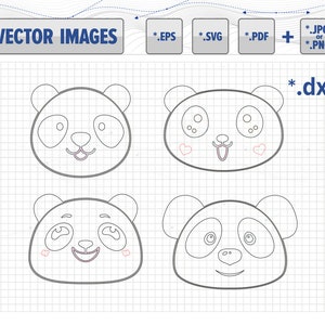 Panda Bear Faces Vector Graphic Clipart Svg, Dxf, Eps, Cmx, Cdr (v13 ...