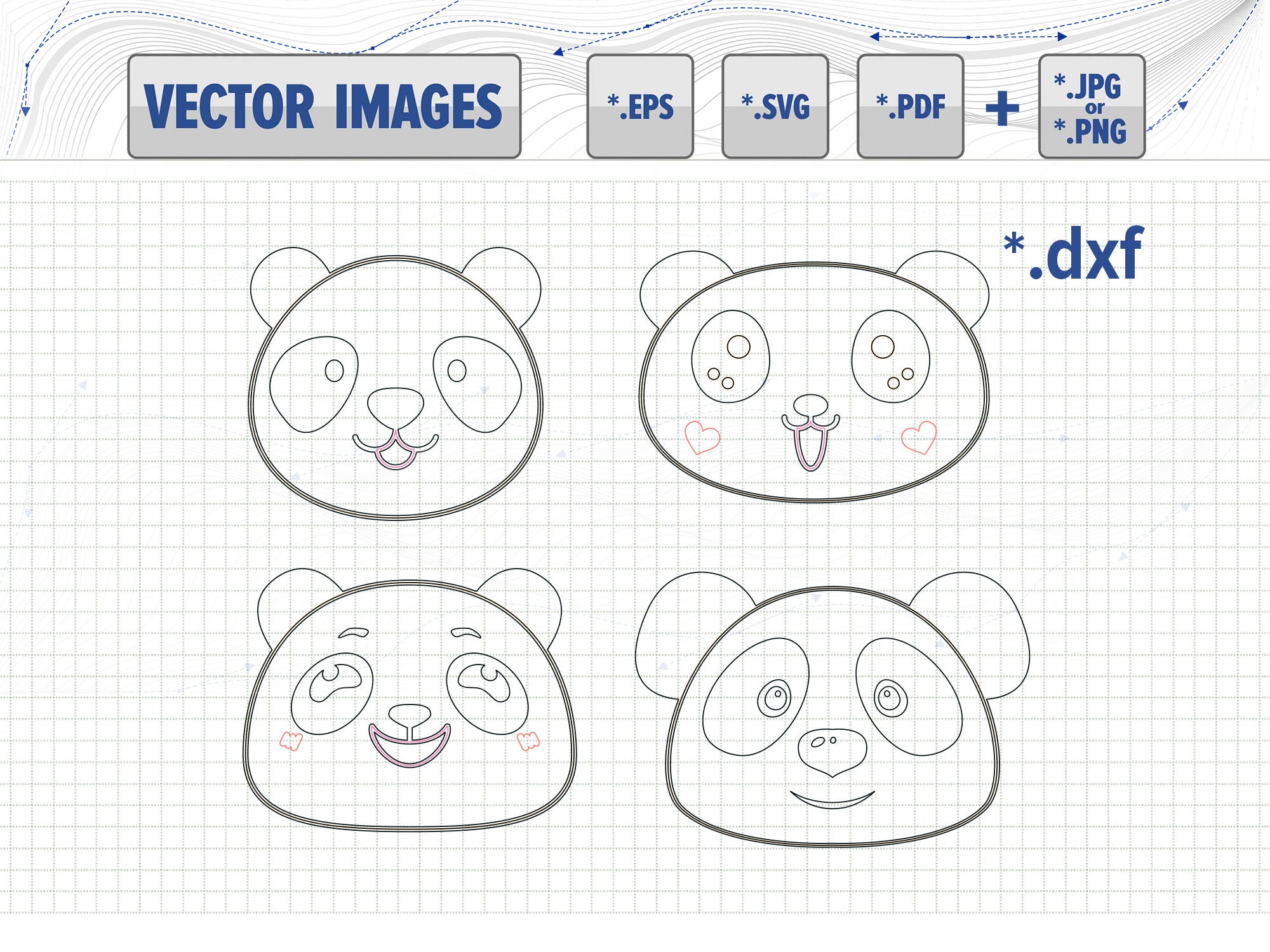 Panda Bear Faces Vector Graphic Clipart Svg, Dxf, Eps, Cmx, Cdr (v13 ...