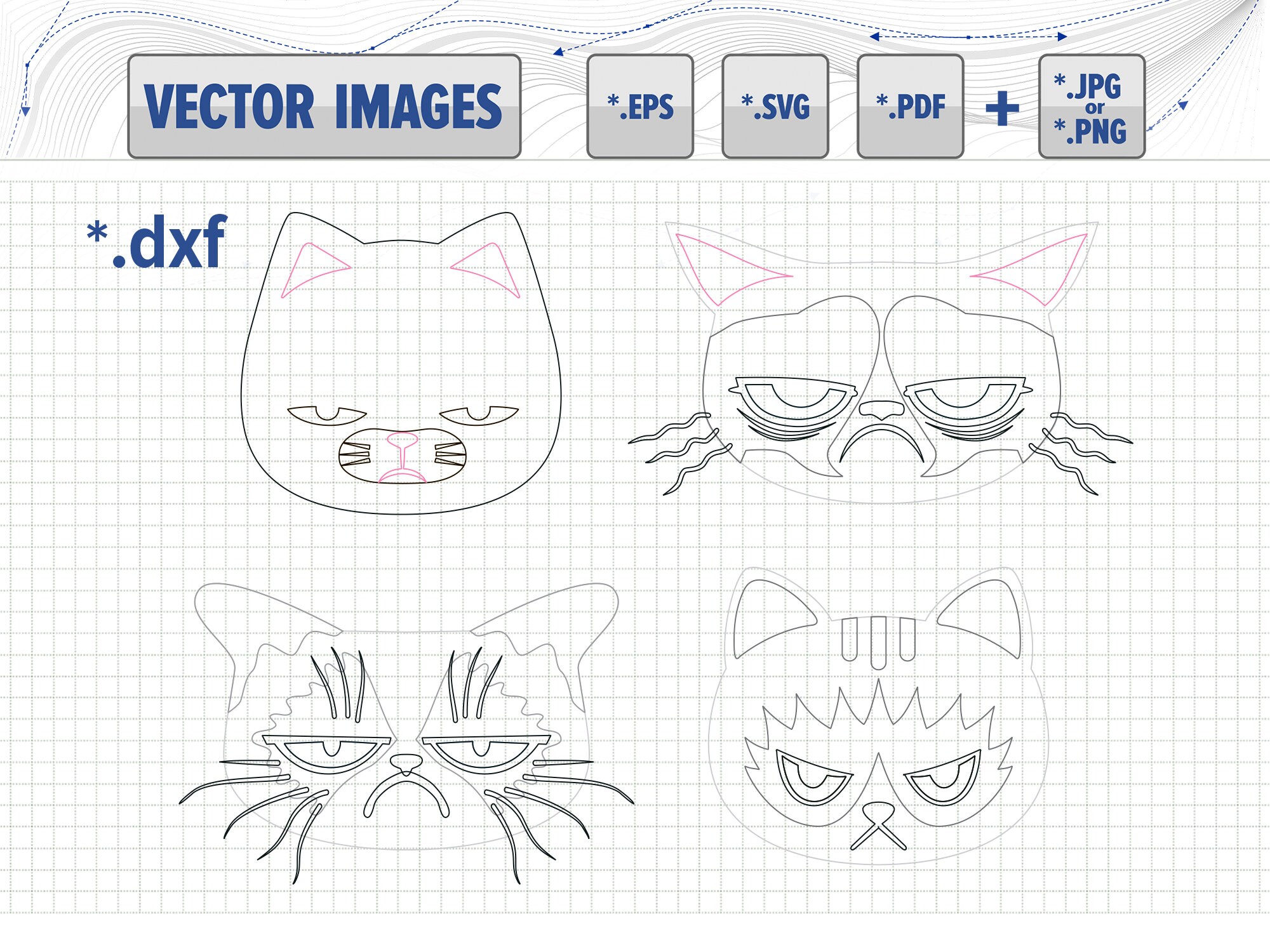 Cat Faces Vector Graphic Clipart Svg, Dxf, Eps, Cdr (v13), Pdf and Png ...