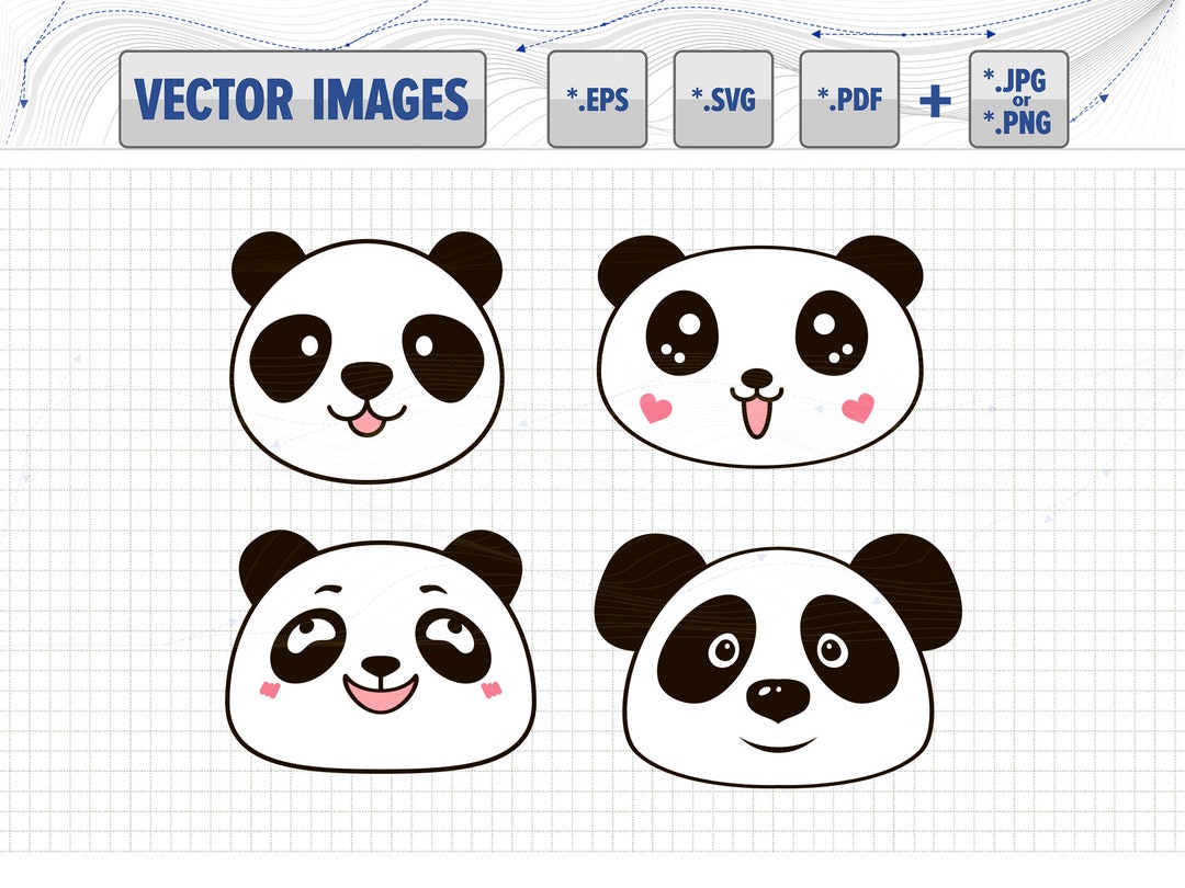 Panda Bear Faces Vector Graphic Clipart Svg, Dxf, Eps, Cmx, Cdr (v13 ...