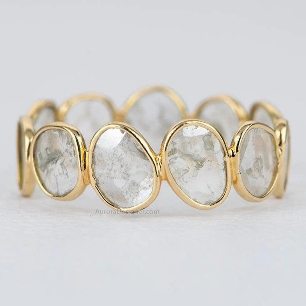 18K or 14K Gold Rustic Diamond Slice Ring Bezel Set Full Eternity ...
