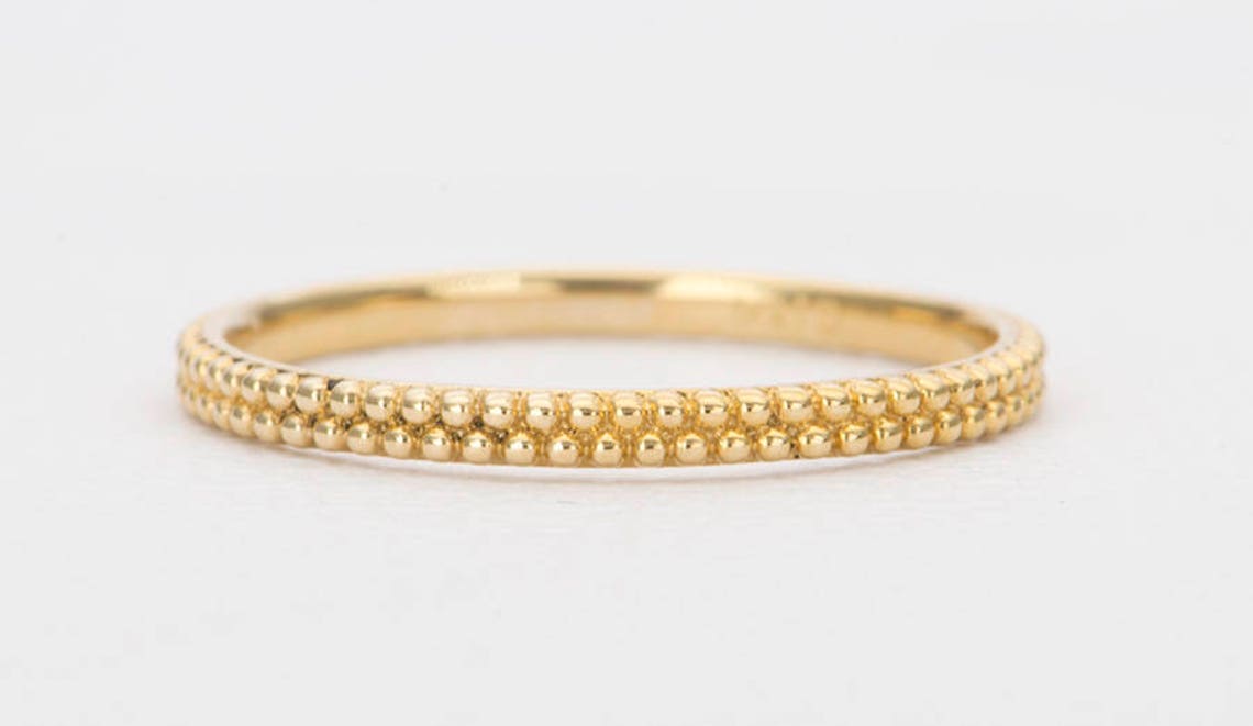 Double Beads Solid 14K Gold Eternity Wedding Band Bead Beaded | Etsy