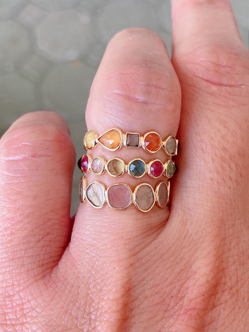 18K or 14K Gold Rustic Diamond Slice Ring Bezel Set Full Eternity ...