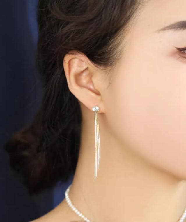 Solid 18K Gold Slinky Chain Ear Dangles 63mm ~1.6g Smooth Multi-strand ...