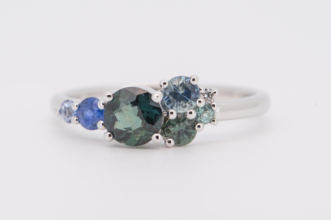 Teal Sapphire Diamond Alexandrite Montana Sapphires Cluster Ring 14K ...