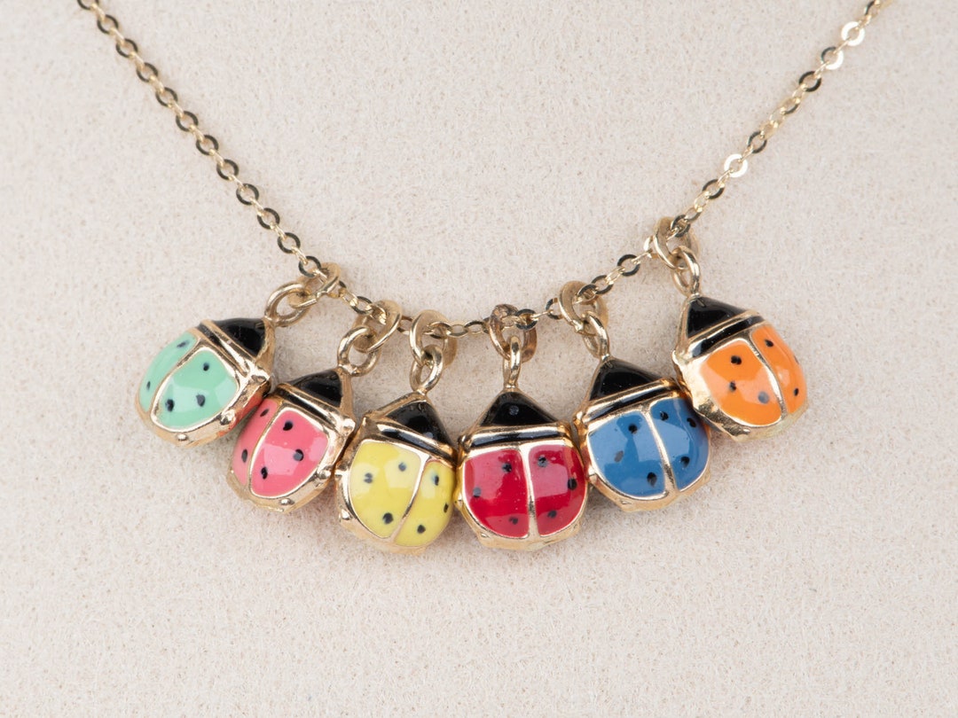 Solid 14K Gold Colorful Enameled Ladybug Pendant With Clip-on Bail ...