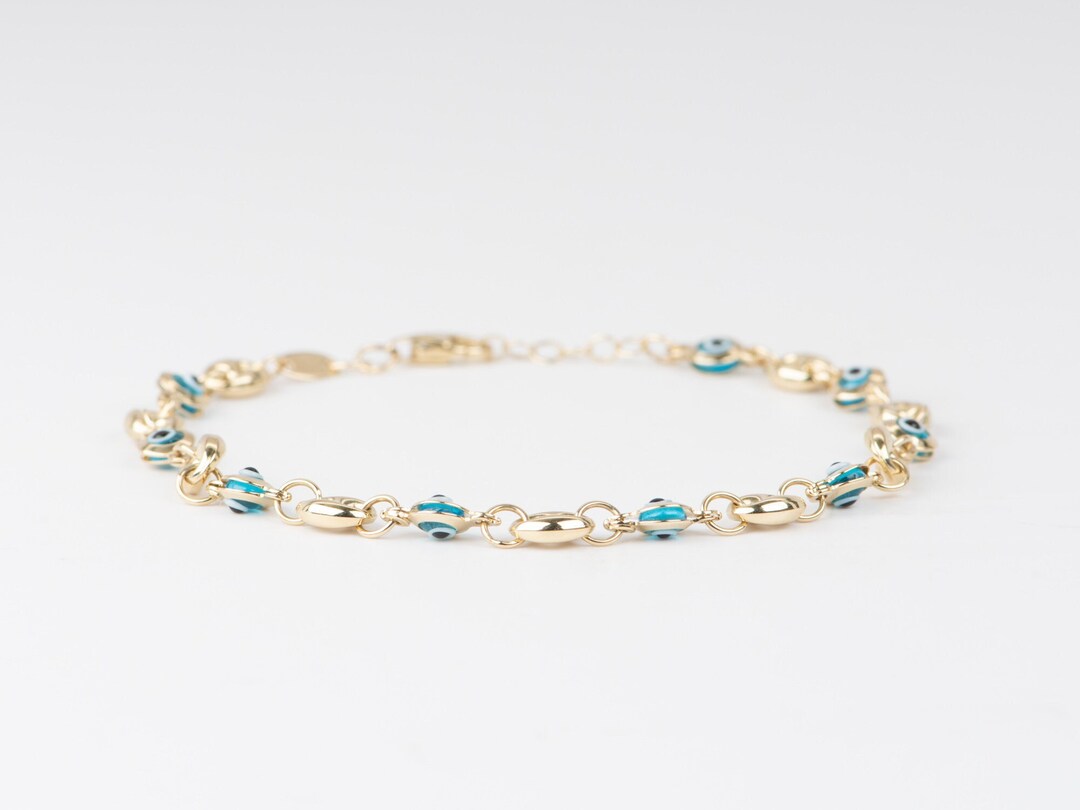 7.25 14K Gold Evil Eye & Mariner Link Bracelet R2079 Great for ...