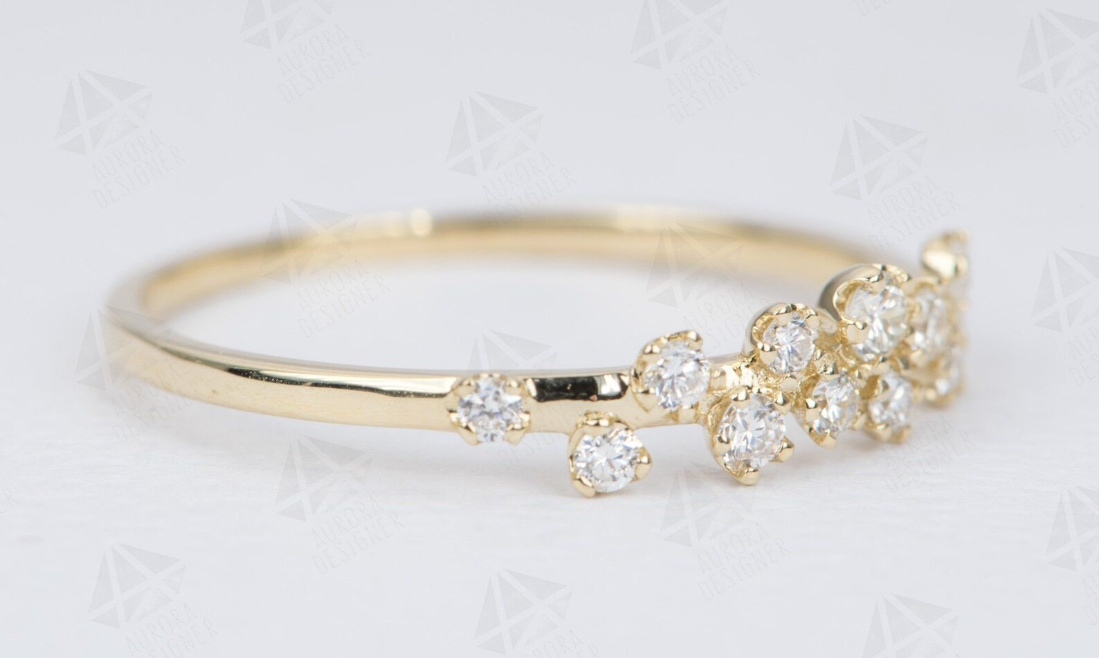 Diamond Cluster Ring 14K Gold Wedding Band Stacking Rings | Etsy