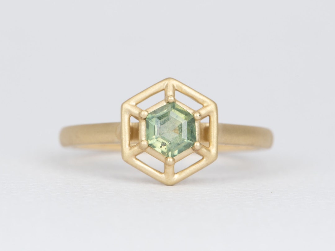 Hexagon Montana Sapphire With Hexagon Facet Setting 14K Gold - Etsy