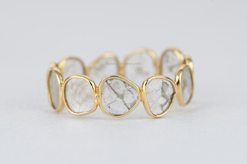 18K or 14K Gold Rustic Diamond Slice Ring Bezel Set Full Eternity ...