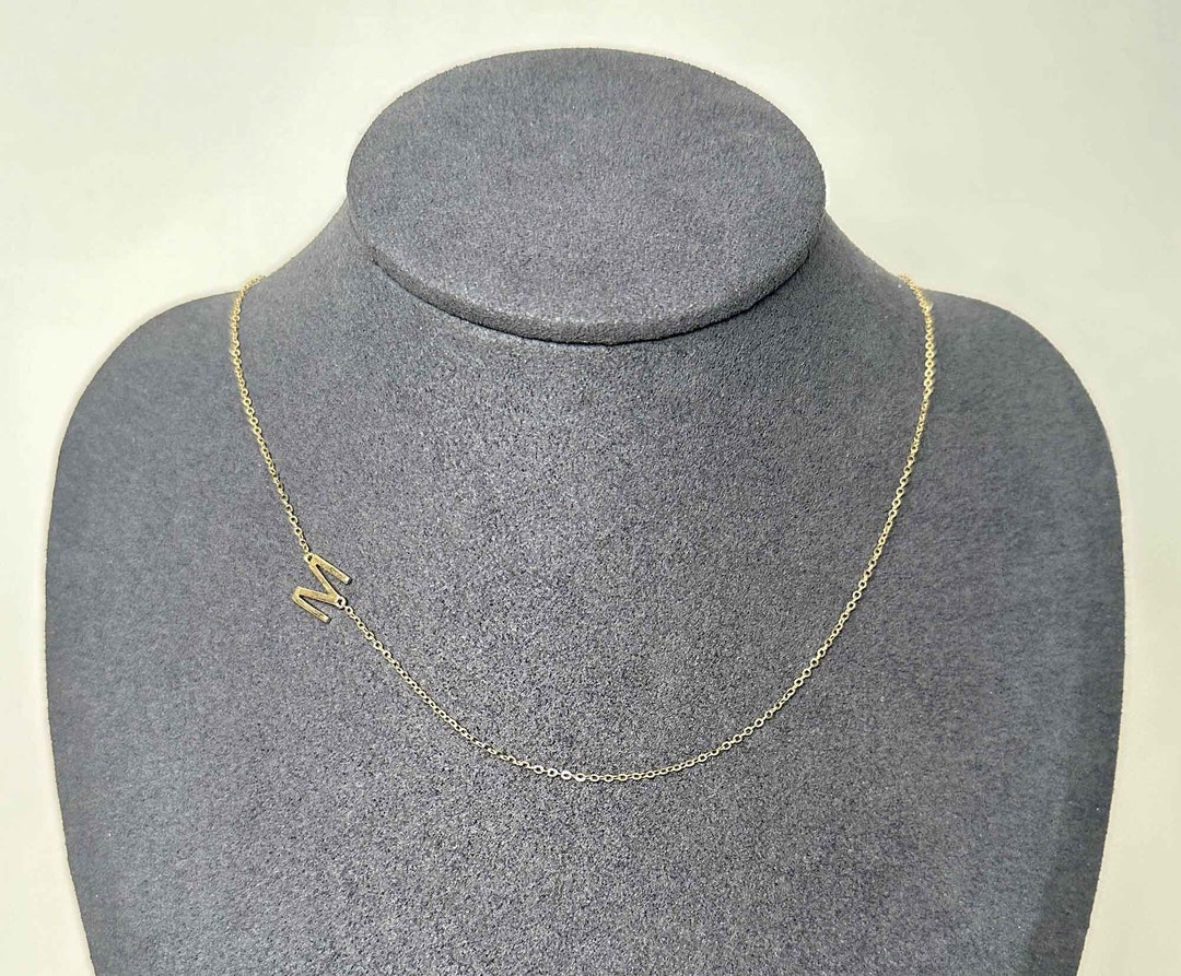 Capitalized Letter "m" Sideways Set Alphabet 14K Gold Necklace ...
