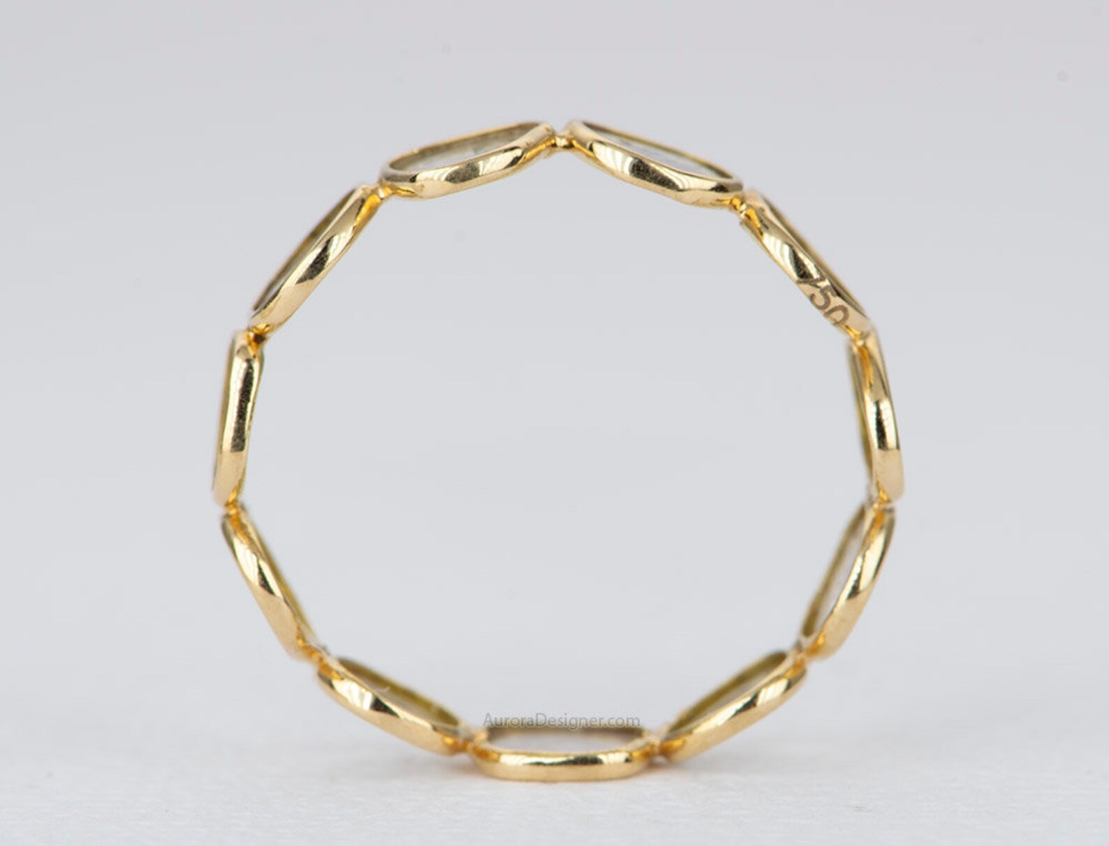 18K or 14K Gold Rustic Diamond Slice Ring Bezel Set Full Eternity ...